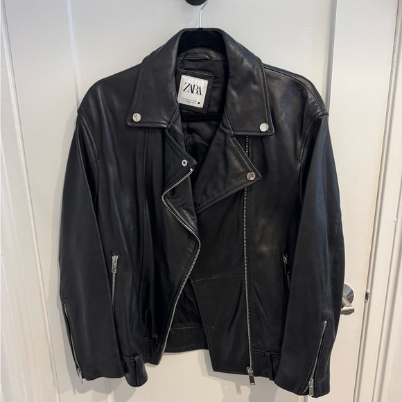 Zara | Jackets & Coats | Zara Black Leather Jacket Oversized | Poshmark